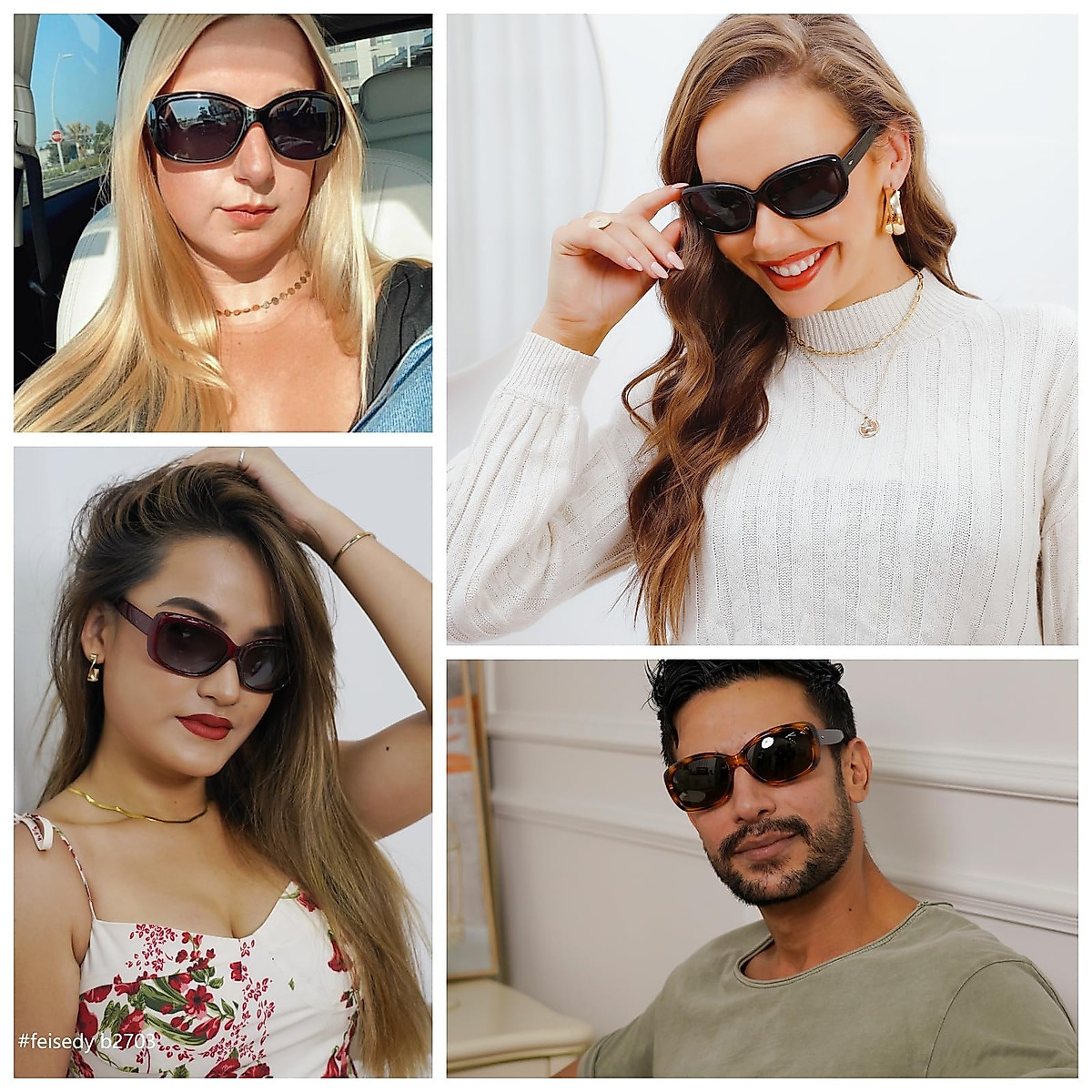 FEISEDY Vintage Square Polarized Sunglasses for Women Men Havana Thick Black Frame B2703