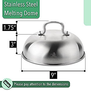UNCO- Melting Dome, 9 Inch, Stainless Steel, Cheese Melting Dome, Round Basting Cover, Grilling Melting Dome, Cheese Melting Dome for Griddle, Griddle Grill Accessories.