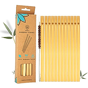 Reusable Bamboo Straws ECOHERO| Reusable Straw Cleaning brush, Handcrafted Bamboo Straw| Eco-Friendly Straws with Zero-Waste Packaging Biodegradable Straws Thick Organic Straws| 12 units large straws.