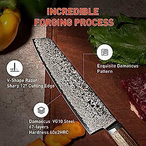 FUJUNI Kiritsuke Damascus Chef Knife 8 inch Kitchen VG-10 Damascus Super Steel 67-Layer Razor Sharp Kiritsuke Knife with Natural Wood Handle Gift Box for Home and Restaurant
