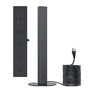 Tower Power Strip with 4 Outlets 3 USB A 1USB C Ports, 6.56ft Long Extension Cord Outlets Charging Tower, Power Strip with USB Ports Have Overload Protection Fire Proof for Libraries, cafes.