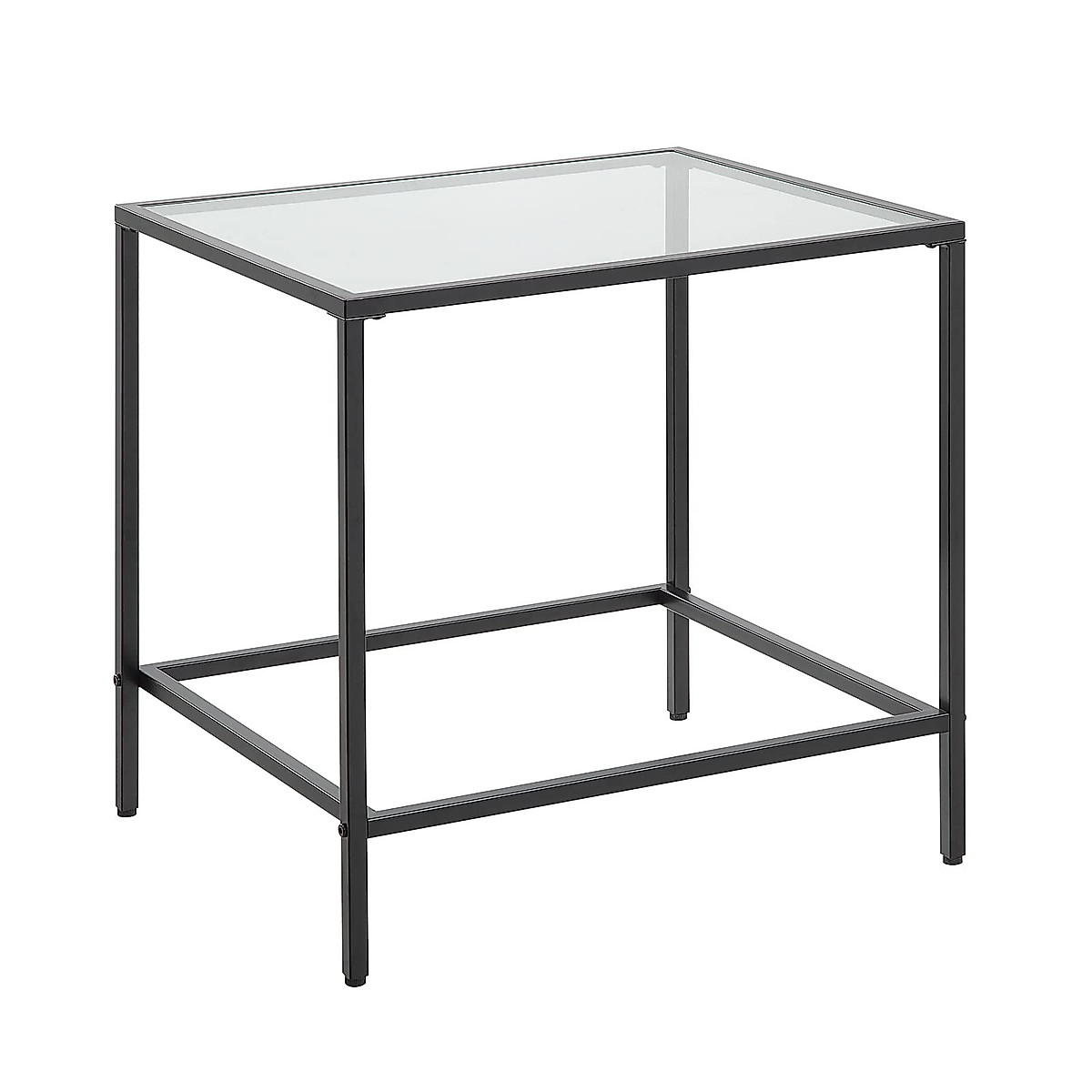 CAWS 22" W Black End Table, Tempered Glass Rectangle Side Table, Night Stand, Modern Minimalist Table, 21.97"L x 18"W x 22"H