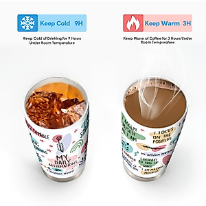 KERAOO Positive Daily Affirmations Tumbler Cup, 20oz Tumbler, My Positive Quotes Mental Health Insulated Travel Cup, Gift for Mom Sister Besties Women (My Daily Affirmations)