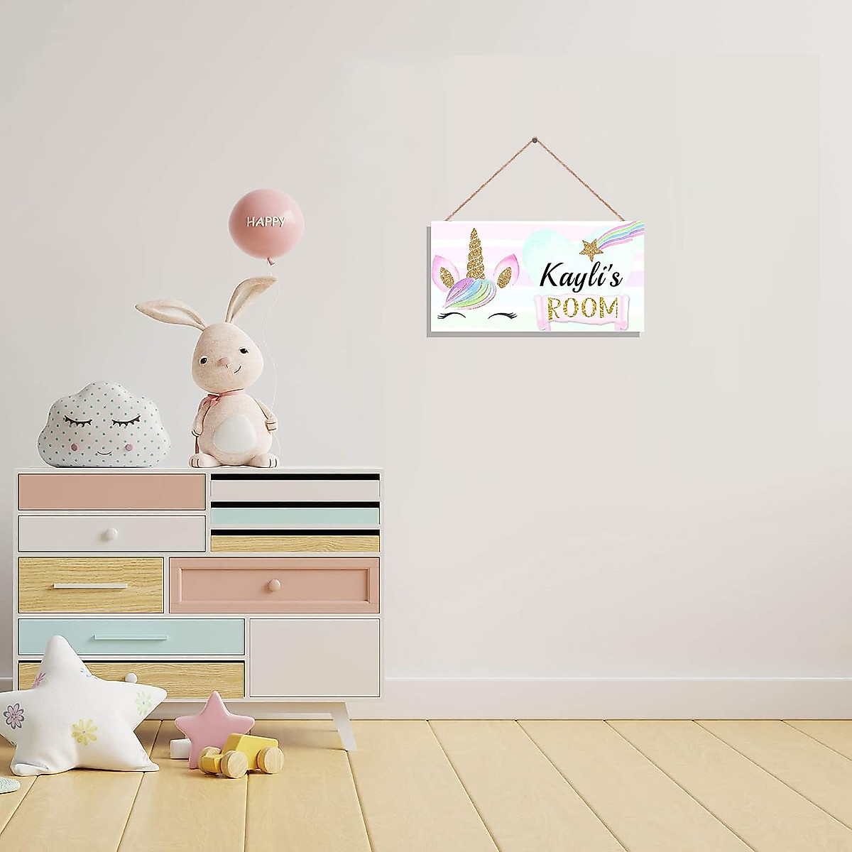Unicorn and Princess Sign, Castle with Rainbow Personalized Sign,Girls Bedroom Baby Nursery Bedroom Door Sign Wood Plaque Sign Wall Decor Gift