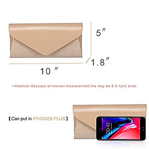 WALLYN'S Patent Leather Clutch Classic Purse Wallet, Evening Bag Handbag With Flannelette Khaki