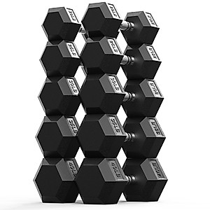PAPABABE HEX Dumbbell Set, Rubber Encased Home Gym Dumbbells, Exercise & Fitness Weights Dumbbells Set of 2 for Women & Men, Hand Weight for Strength Training (A Pair of 20 25 30 35 40 LB Dumbbell)