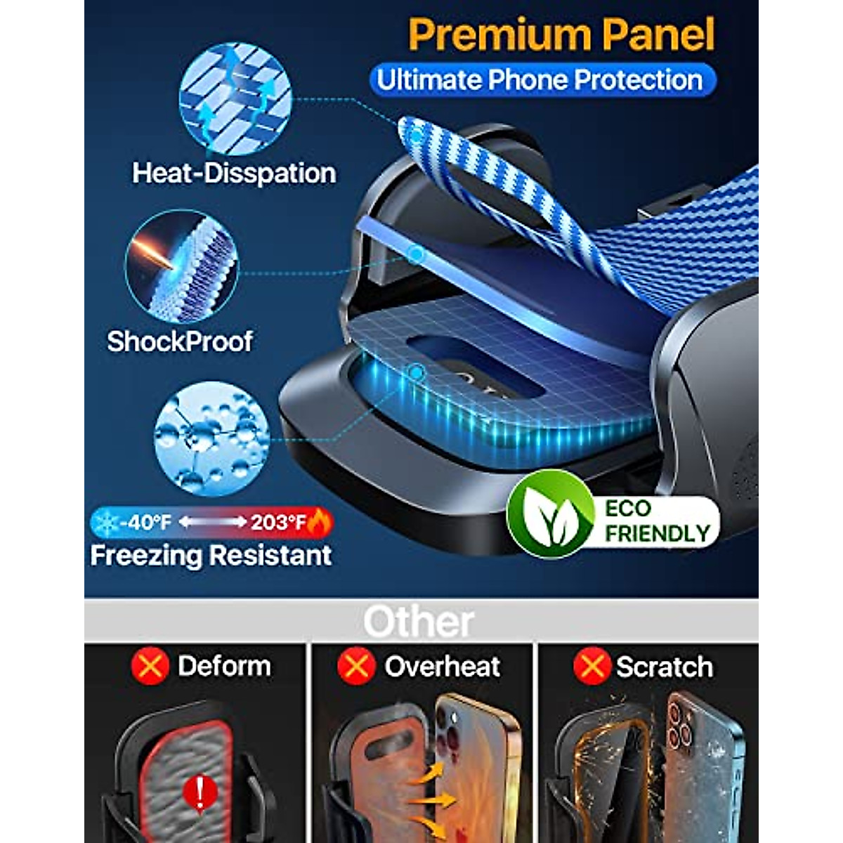 HTU Cell Phone Holder for Car [Upgraded Super Suction & Stable] Handsfree Car Phone Holder Mount Dashboard Windshield Air Vent Car Mount for iPhone 14 13 12 Pro Max Samsung Smartphones & Car Truck