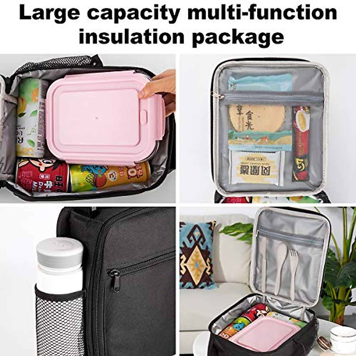 LivingAid Insulated Lunch Bag for Men Women Adults with Flatware Set, Portable Small Reusable Lunch Box Container for Office, Outdoors, On the Go