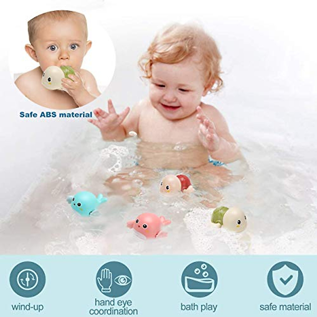 Baby Bath Toys for Toddlers 1-3 Cute Swimming Turtle and Dolphin Bath Toys Wind Up Baby Bathtub Toys for Baby Boys and Girls for Ages 6 Months & up 4 Pack