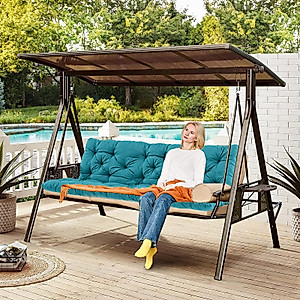 RUFXIEZW Porch Swing Cushions, Waterproof Bench Cushion with Backrest, 4In Thicck Three Seat Swing Replacement Cushions, Replacement Seat Pad Cushion for Patio Swing (Lake blue, 40 * 60 in)