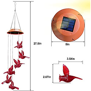 Cardinal Wind Chimes, Cardinal Bird Wind Chimes, Solar Powered Chime Light, Wind Chimes for Loss of Love, Hummingbird Decor for Patio, Deck, Yard, Garden, Home