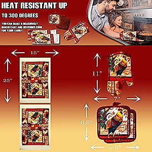 Farm Rooster Kitchen Decor Linen Set Includes 2 Dish Towel 2 Pot Holders 1 Oven Mitt | Kitchen Towel Set For Cooking, Baking, Housewarming and Kitchen Decoration (Set of 5 Piece)