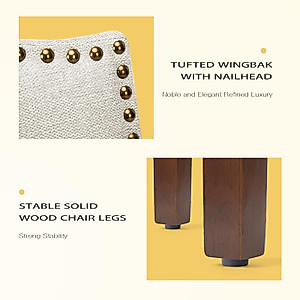 DUMOS Upholstered Dining Chairs Set of 2, Modern Fabric Dining Room Chair with Nailhead Trim and Wood Legs, Mid-Century Accent for Living Room, Kitchen, Beige