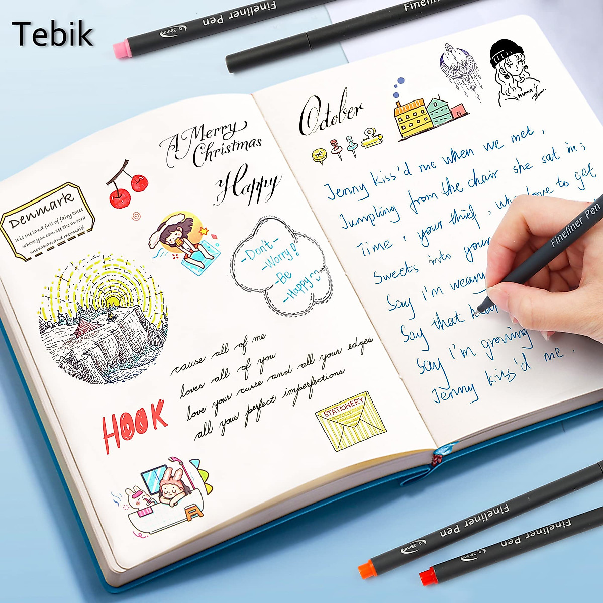 Tebik 45 Pack Planner Pens Colored Pens, 40 Colors Drawing Pens with 5 Stencils, Fineliners for Journal Planner Note Calendar Writing Coloring, Drawing & Detailing School Office Art Supplies