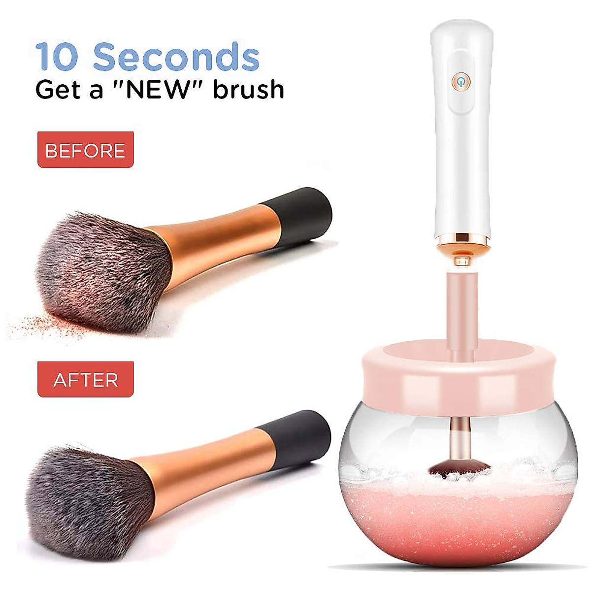 Makeup Brush Cleaner and Dryer Machine, YOYEWA Electric Cosmetic Automatic Brush Spinner with 8 Size Rubber Collars, Wash and Dry in Seconds, Deep Cleaner Solution Kit for Makeup Brushes
