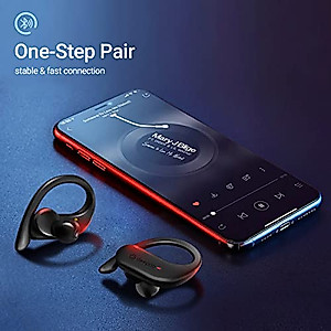 Deeprio Bluetooth Headphones 25H Play Back Stereo Sound Earphones in Ear IPX5 Waterproof with Microphone Over Ear Earbuds for Sports Running Workout Black