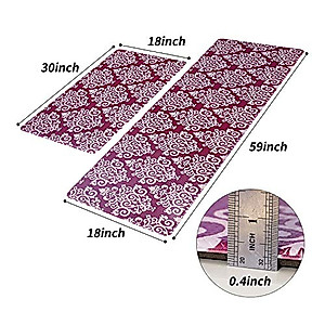 COSY HOMEER 59x18 Inch/30X18 Inch Cushioned Anti-Fatigue Kitchen Rug, 2 Pieces PVC Ergonomic Comfort Standing Foam Mats,Waterproof Non-Slip Kitchen Mats and Rugs for Floor Home Sink,RED