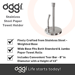 Oggi Stainless Steel Tension Arm Paper Towel Holder, Silver