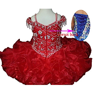 Junguan Baby Girls Off The Shoulder Cupcake Pageant Dress Short Giltz National for Infant Birthday Party Tutu Dresses 1 Year Burgundy