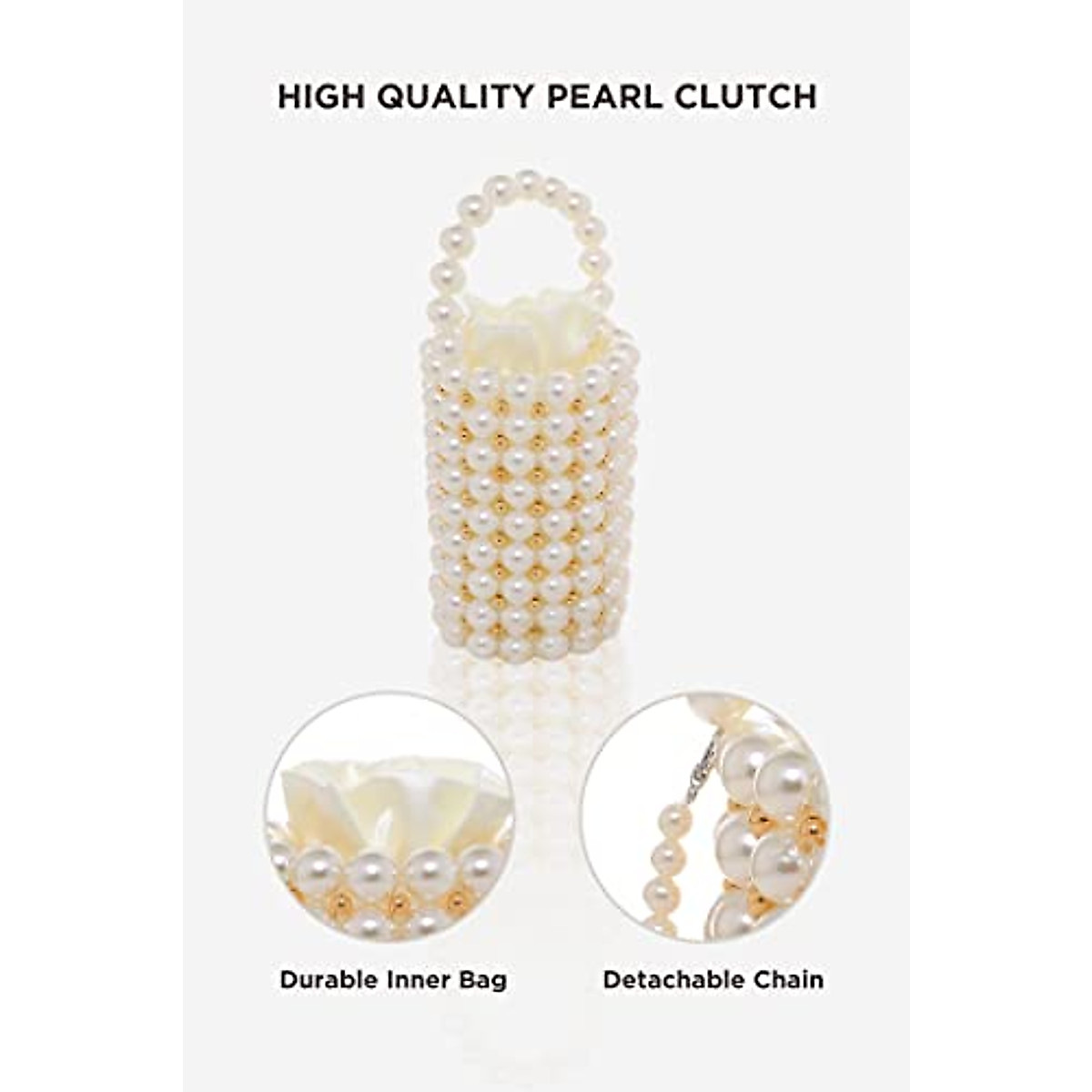 BABEYOND Women Pearl Clutch Purse - Bucket Beaded Bridal Evening Bag Formal Shoulder Bag with Inner Bag for Party Wedding