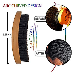 Wolfin Pro- Premium Curved 360 Wave Brush, 100% Natural Schima Superba Wood with Reinforced Pure Black Medium Boar Hair Bristle - Perfect for Wolfing, Creating 360 Layer Hair Waves, Cultivating Beards