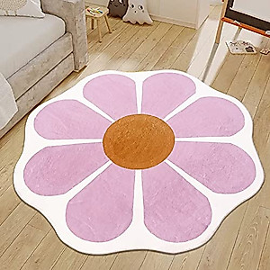 USTIDE Pink Flower Shaped Rug 47x47 Inch, Washable Flower Shaped Rug Soft Flower Rugs for Bedroom