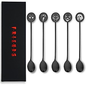 5pcs Horror Movie Characters Engraved Stainless Steel Espresso Spoon Ice Tea Coffee Stirring Spoon Spooky Gift for Horror Lovers Horror Writers Halloween Horror Birthday Decorations