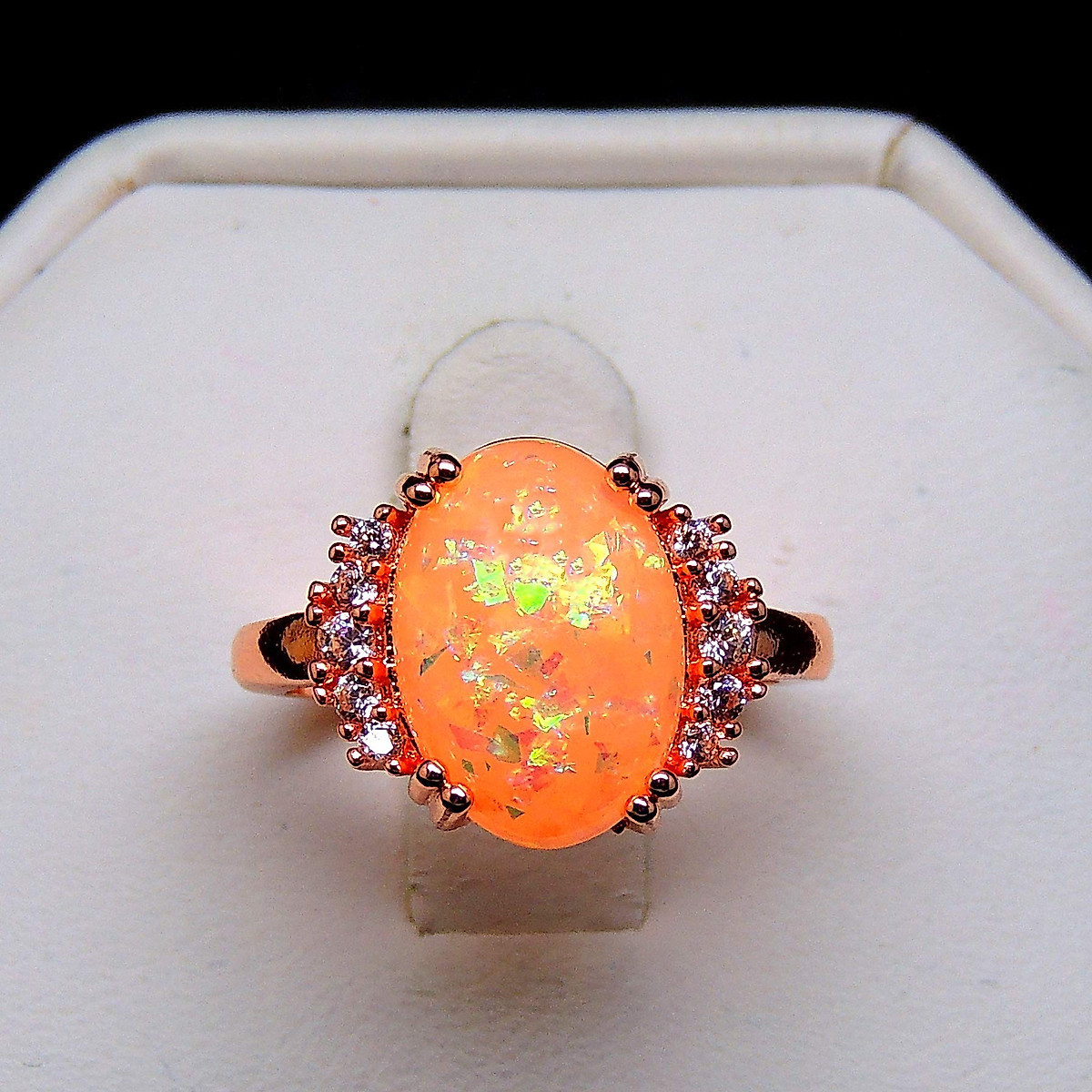 Ginger Lyne Collection Kennedy Simulated Oval Fire Opal Ring (11) Size 11