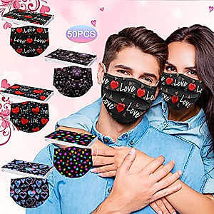 50Pcs Valentines Disposable Masks for Women Valentines Day Adult Disposable Couple Covering Love Valentine's Day Mask