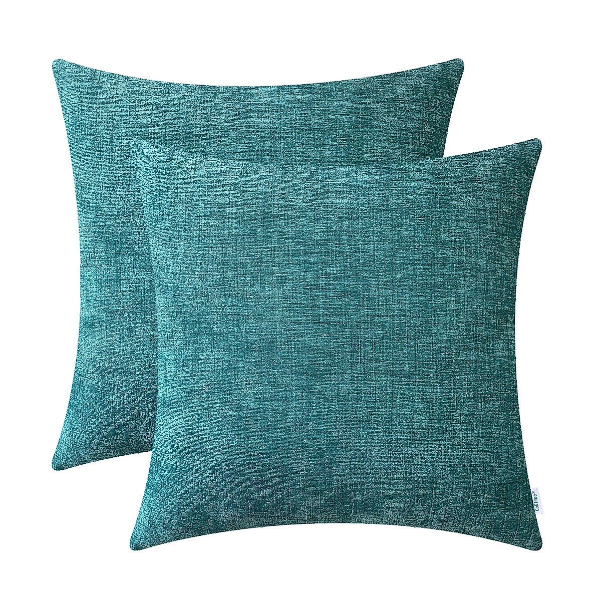 CaliTime Pack of 2 Cozy Throw Pillow Covers Cases for Couch Sofa Home Decoration Solid Dyed Soft Chenille 18 X 18 Inches Teal