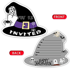 Haizct 15 Pack Halloween Hat Shaped Fill-In Invitations,Fall,Halloween,Monster,Costume Partyor Thanksgiving Party Invitation Cards with Envelopes For Kids or Adults Birthday(YXK049)
