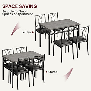 IDEALHOUSE Dining Table Set for 4, Kitchen Table and Chairs for 4, Rectangular Dining Room Table Set with 4 Upholstered Chairs, 5 Piece Dining Table Set for Small Space, Apartment, Rustic Gray