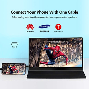 ULBRE Portable Monitor 15.6 Inch Full HD 1080P IPS Screen USB-C HDMI Portable Monitor for Laptop PC MAC Phone Xbox PS4 Gaming, External Display with Leather Case