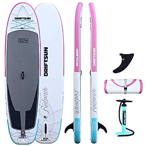 Driftsun 11 Foot Extra Wide Inflatable Stand Up Paddle Board Package with Rolling Travel Storage Backpack, Foldable Aluminum Pole, and More, Pink