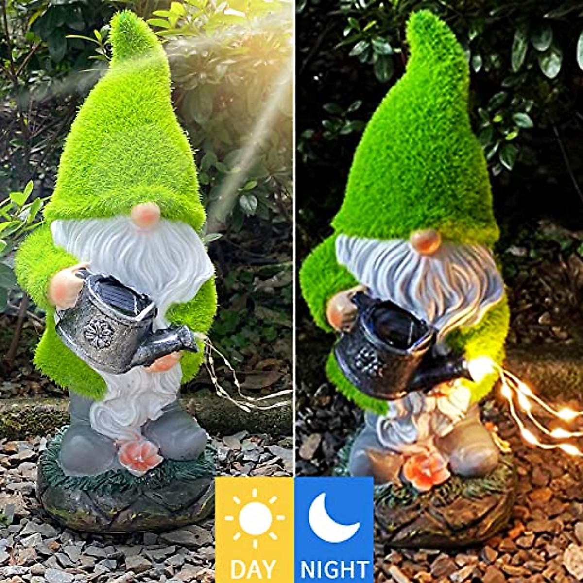 Flocked Large Garden Gnome Outdoor Statues Decor Holding Shower Sign with Solar Lights, Resin Garden Sculpture & Statues, Garden Decorations for Patio, Yard, Lawn Ornaments, Gnome Gifts