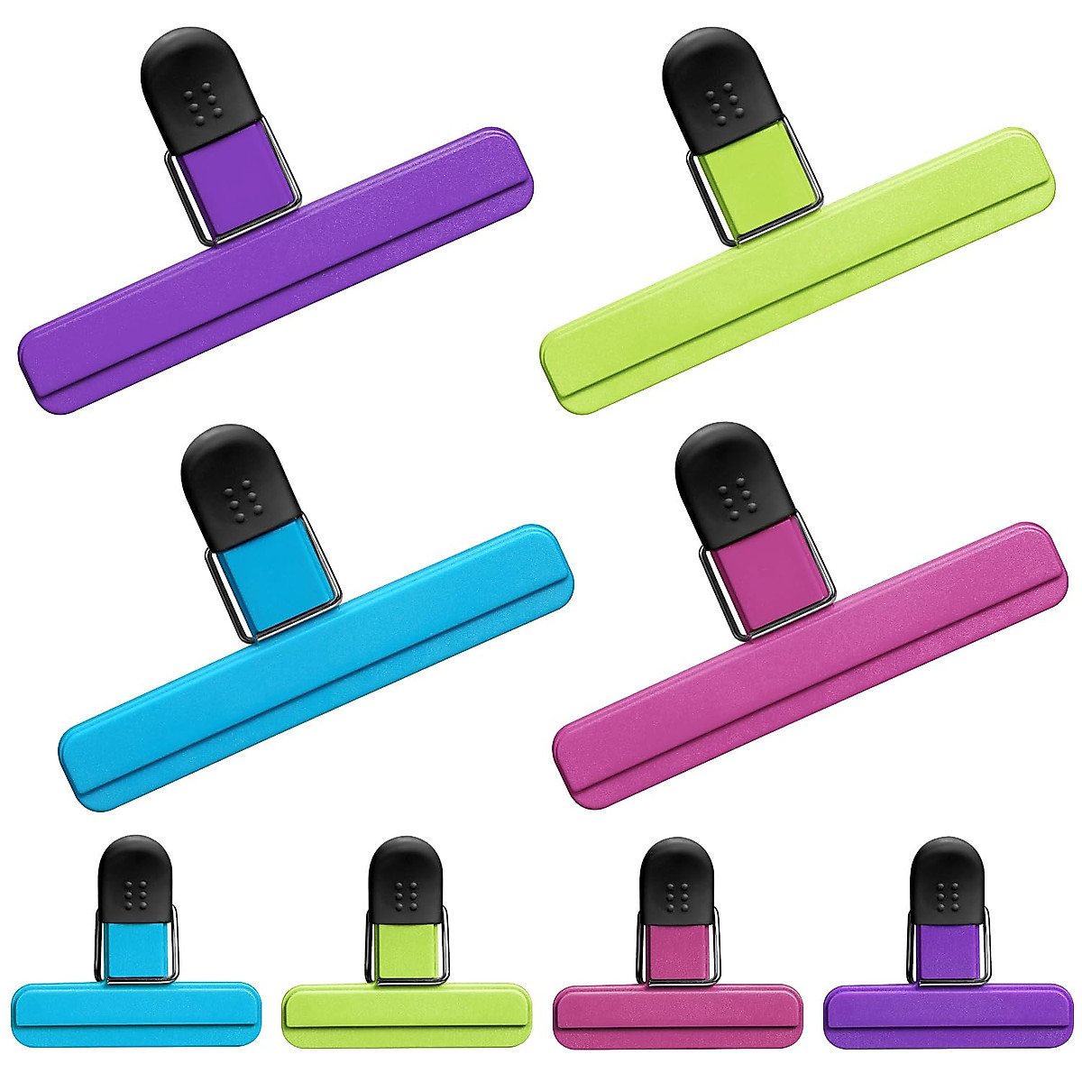 Bag Clips, 8pcs Chip Clips for Food Packages, Assorted Sizes Bag Clips for Food Storage, Food Clips with Tight Seal Grip (4 Large + 4 Small)