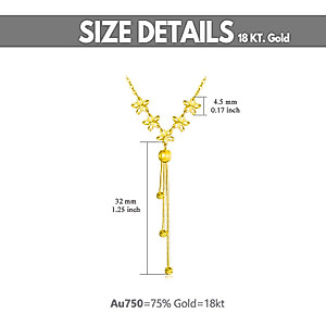 SISGEM 18k Yellow Gold Cherry Blossom Necklace for Women, Real Gold Chain and Y Pendant, Fine Jewelry Gifts for Her, 16-17 Inch