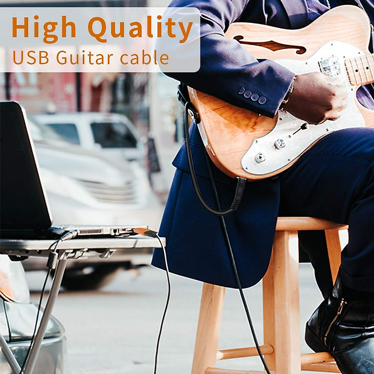 YESPURE USB Guitar Cable 10Ft, USB Guitar Interface Male to 6.35mm 1/4 inch Gold-Plated TS Mono Plug,Recording Cable Compatible with PC, Mac, Xbox, PS4, PS3,PS2