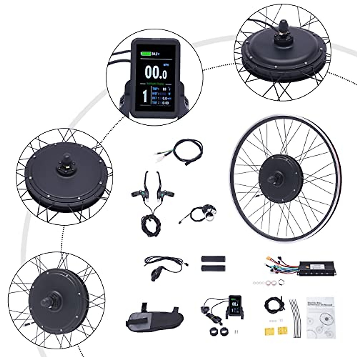 DNYSYSJ Electric Bike Conversion Kit, 48V 1000W 700C 28"/29" Front/Rear Wheel E-Bike Conversion Kit w/LCD Display, Powerful Ebike Hub Motor Kit with PAS Bicycle Ebike Wheel Kit (700C 48V 1000W Front)