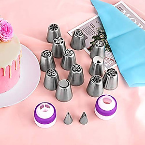 47 Pcs Russian Piping Tips Set, 12 Flower Frosting Nozzles Icing Tips for Cake Decorating Tips Kit, Baking Supplies for Cookie Cupcake, 2 Leaf Piping Tips 2 Couplers 30 Pastry Baking Bags YLYL