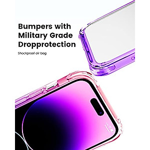 Mkeke for iPhone 14 Pro Case, [Military Grade Protection] [Not Yellowing] Shockproof Phone Case for Apple iPhone 14 Pro 2022 - Pink to Purple