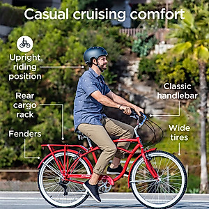 Schwinn Sanctuary 7 Comfort Beach Cruiser Bike for Adult Women Men, 7-Speed Drivetrain in Retro-Styled 18-Inch Steel Step-Over Frame, 26-Inch Wheels, with Front & Rear Fenders, Rear Cargo Rack