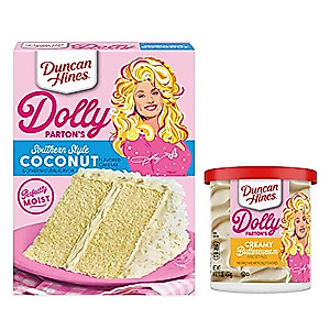Duncan Hine's Dolly Parton's Favorite Southern-Style Coconut Cake Mix Set! Flavored With Vanilla Frosting! Easy To Make Deliciously Moist At Home! Choose Your Flavor! (Coconut), 2 Piece Set