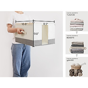 LoforHoney Home Large Storage Bins with Lids, Collapsible Storage Bins with Clear Windows, Blanket Storage Baskets with Zip Lids, Closet Storage Bins for Clothes, Beige & Gray, 2-Pack, 17.7x13.8x9.8