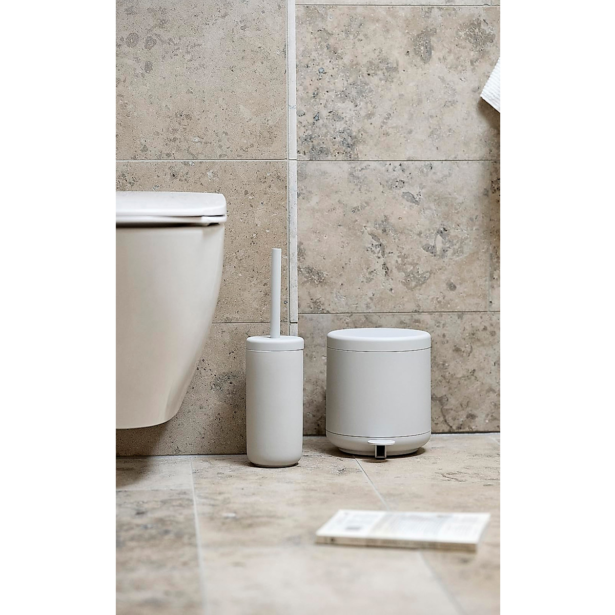 ZONE DENMARK Ume Bathroom Trash Bin, Cosmetic Bin, Waste Bin for Bathroom, Pedal Bin with Lid, Soft Grey (Grey), Diameter 7", Height 8", 4.2 litres,