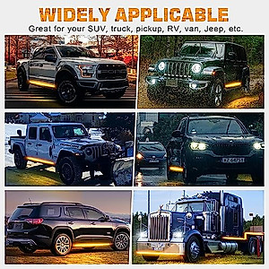 XRIDONSEN 2PCS 70 inch Truck Running Board Led Lights Strip 648 LED Side Marker Lights Waterproof Flexible with White Courtesy Lights & Amber Turn Signal Light, DRL for Pickup Trucks Vehicles, XR-220
