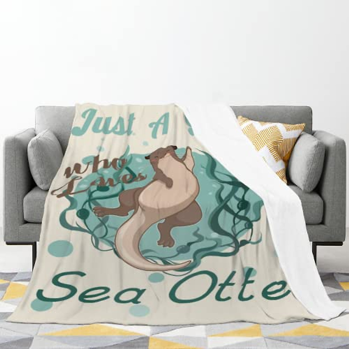 Sea Otter Throw Blanket Soft Flannel Blanket Lightweight Microfiber Blanket for Room Bed Sofa 50"X40" Inches