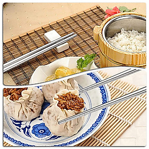 8 Pairs Reusable Chopsticks Stainless Steel Metal Chop Sticks Finger Multipack Threaded Japanese Chinese Korean Chopstick Dishwasher-Safe