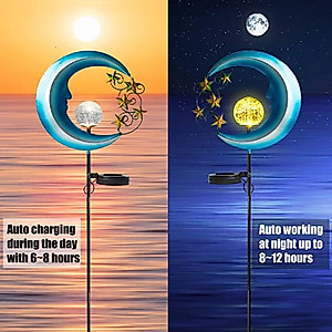 SmilingTown Solar Decorative Lights Outdoor Solar Moon Crackle Glass Globe Garden Decor Light Waterproof for Garden Patio Yard,Backyard Lawn Outdoor Decorations