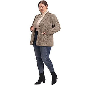 Agnes Orinda Plus Size Plaid Blazer for Women Lapel Jacket Work Office Single Breasted Blazers 2X Brown